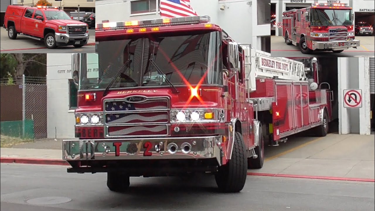 Berkeley Fire Dept. Engine 2 Truck 2 & Battalion 2 Responding - YouTube