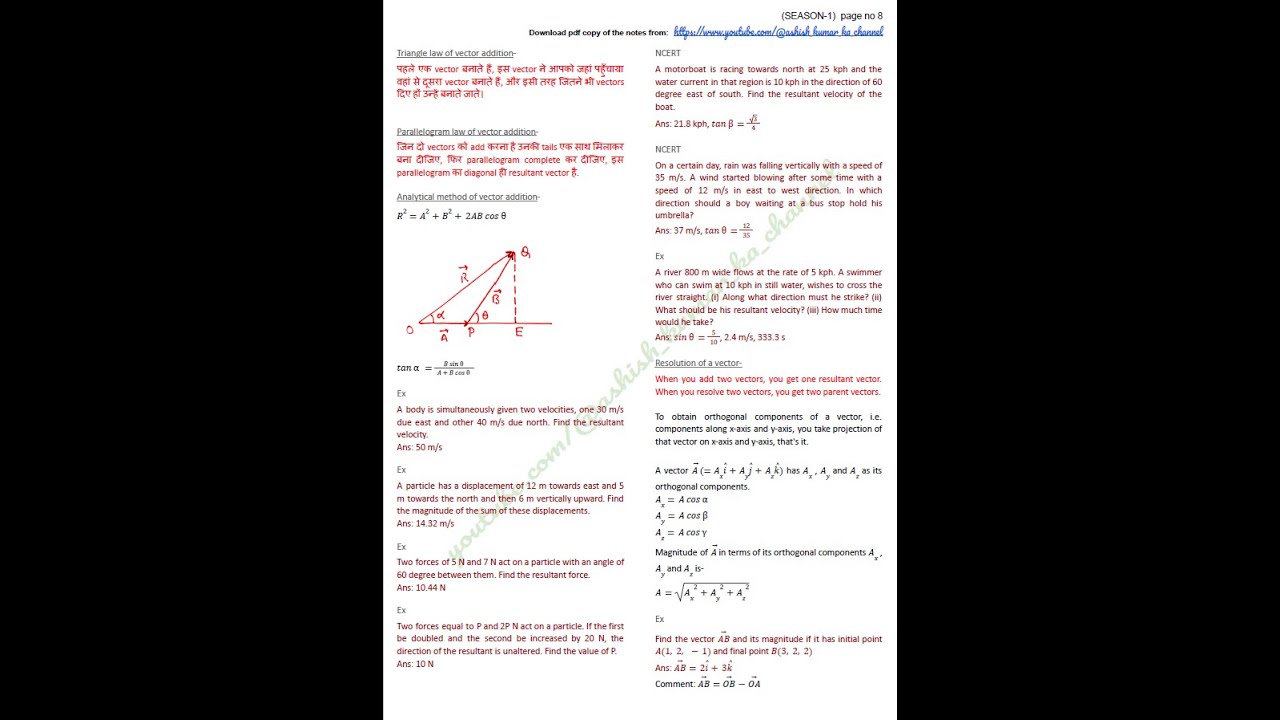 (SEASON 1) CLASS 11 page 8 (triangle law of vector addition ...