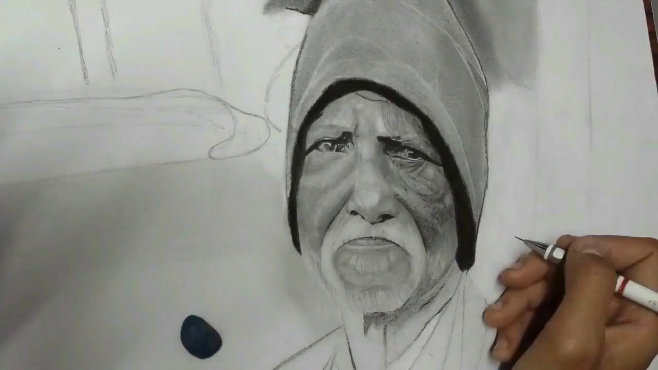 رسم بورتريه لرجل عجوز Youtube