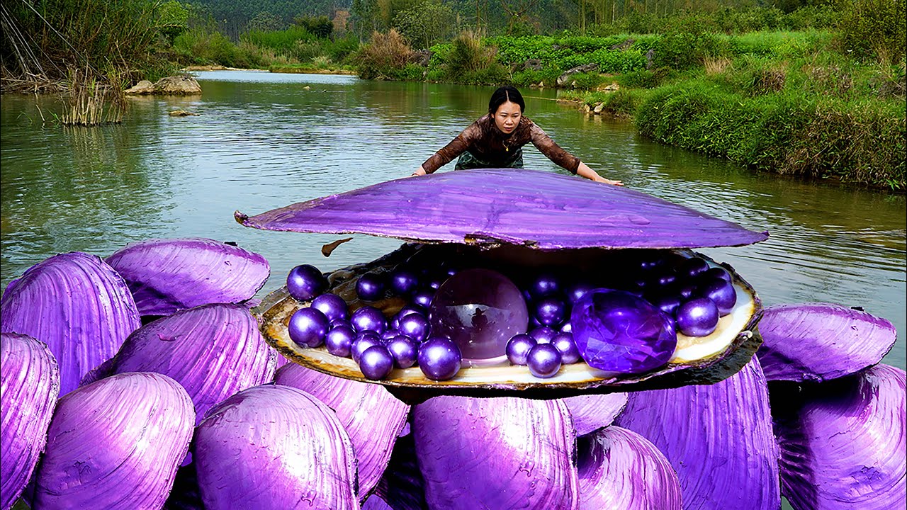 Pry open the sparkling purple giant clam, filled with enchanting purple ...