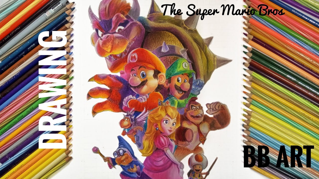 The Super Mario Bros movie poster drawing time-lapse| bb art # ...