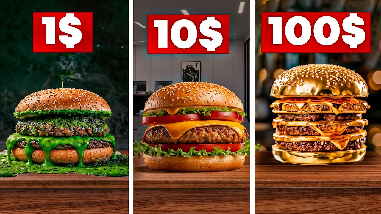 1$ vs 10$ vs 100$: БУРГЕР ИЗ ЗОЛОТА?! - YouTube