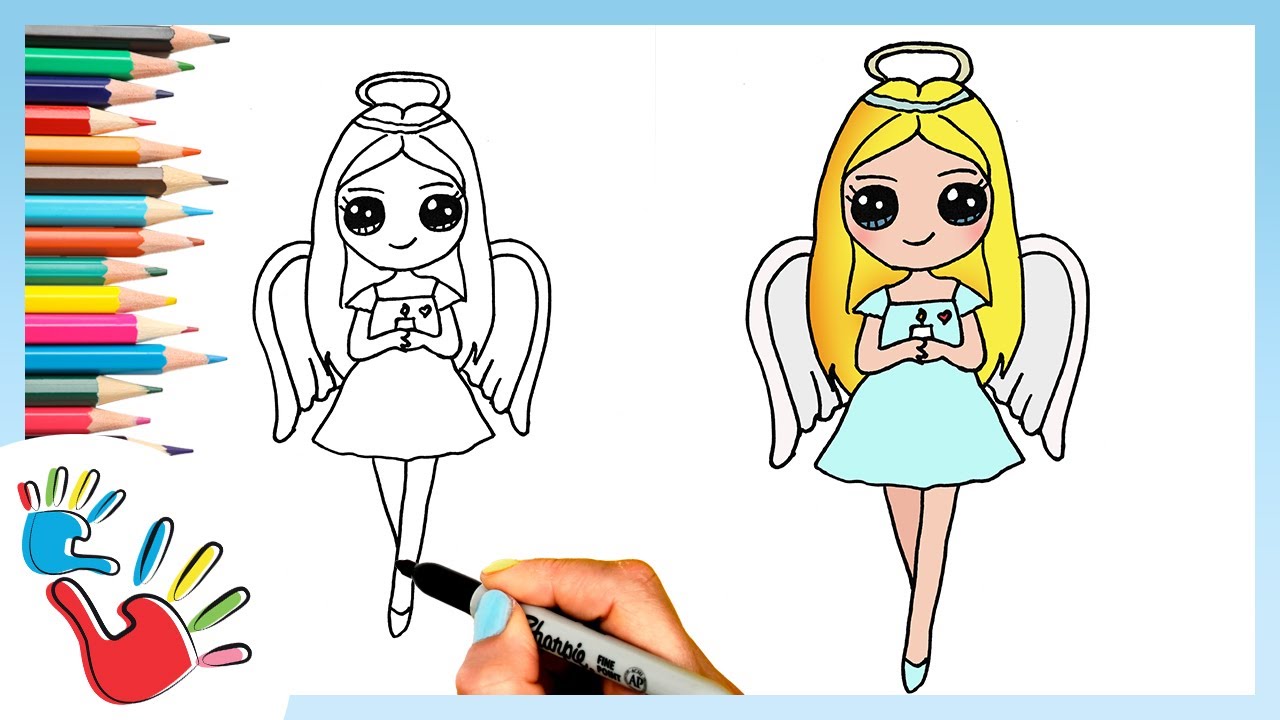 How to Draw a Cute Angel Girl | Easy Step-by-Step Tutorial for Kids ...