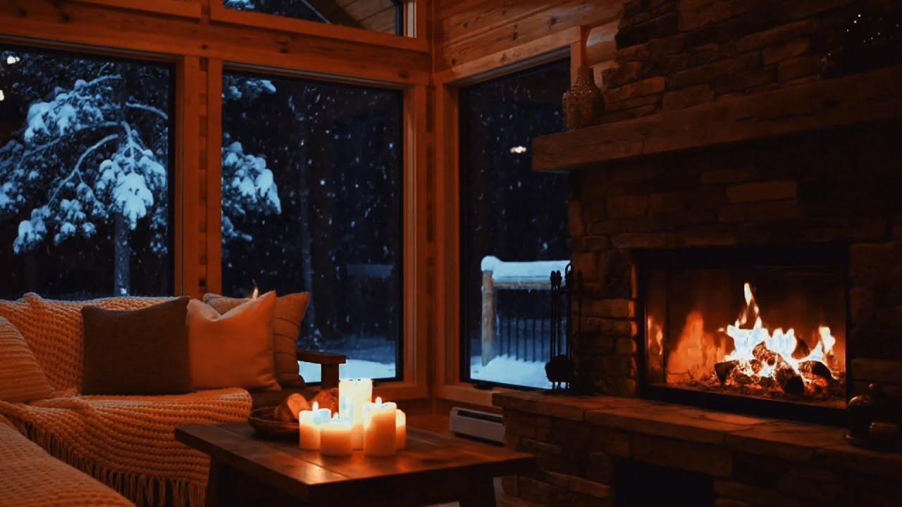 Cozy Winter Fireplace Ambience — Whispering Snow & Cozy Firelight ️🔥 ...