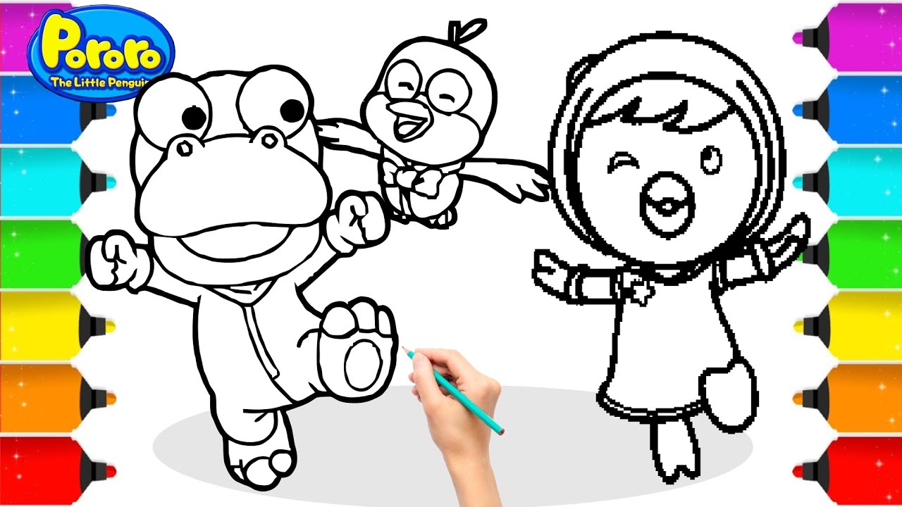 Coloring Pororo the little penguin Jump together | Learn colors for ...