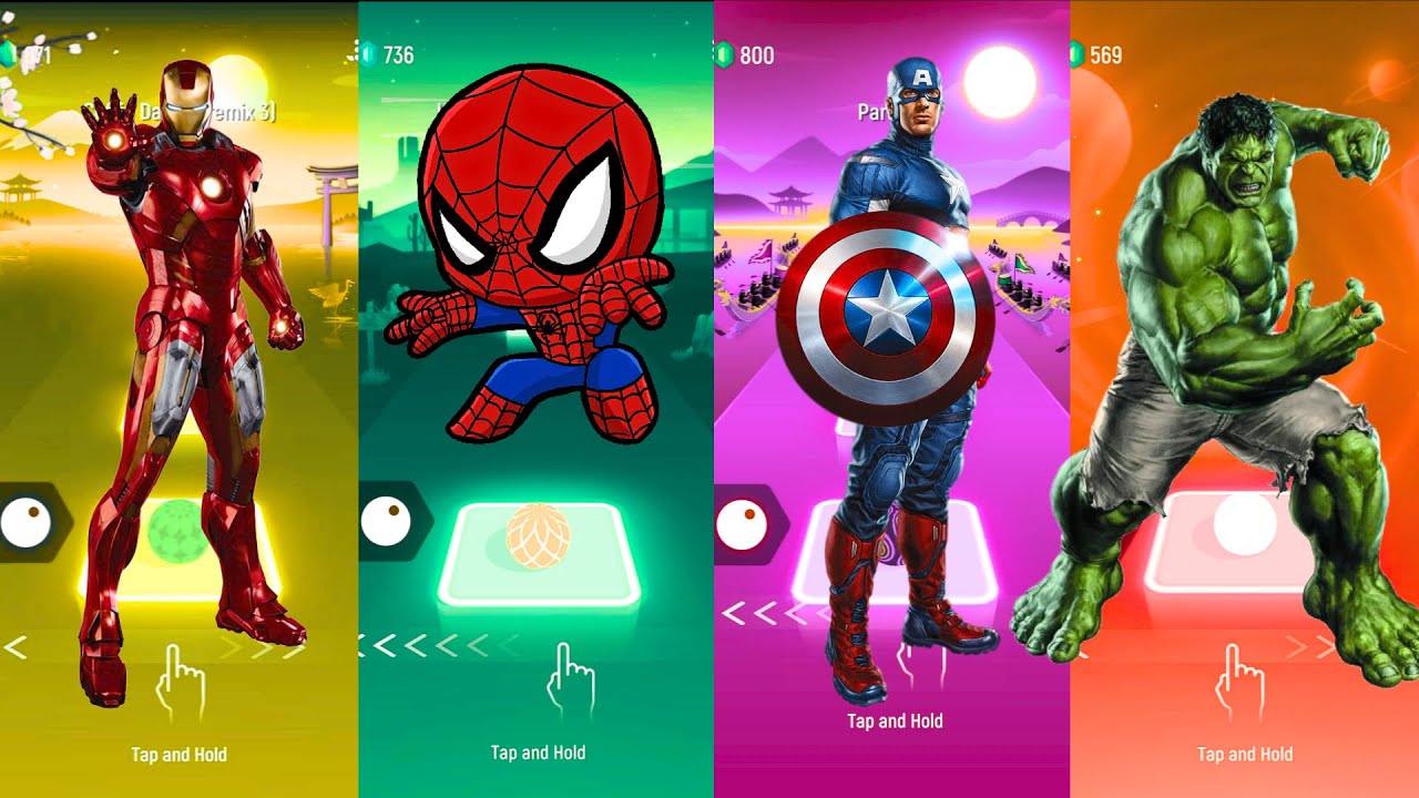 Iron Man 🆚 Spiderman 🆚 Captain America 🆚 Hulk | SuperHeroes Tiles Top ...
