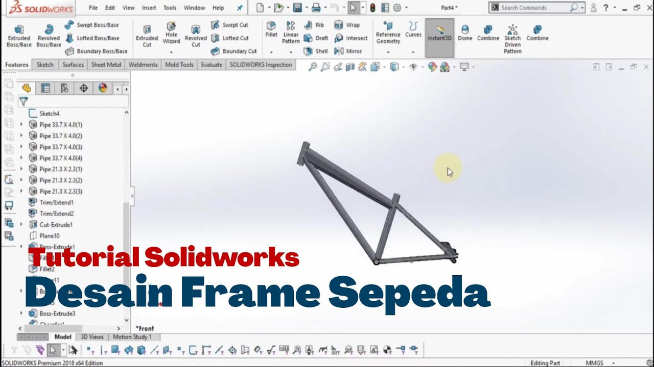 Tutorial Solidworks || Cara Menggambar 3D Frame Sepeda - YouTube