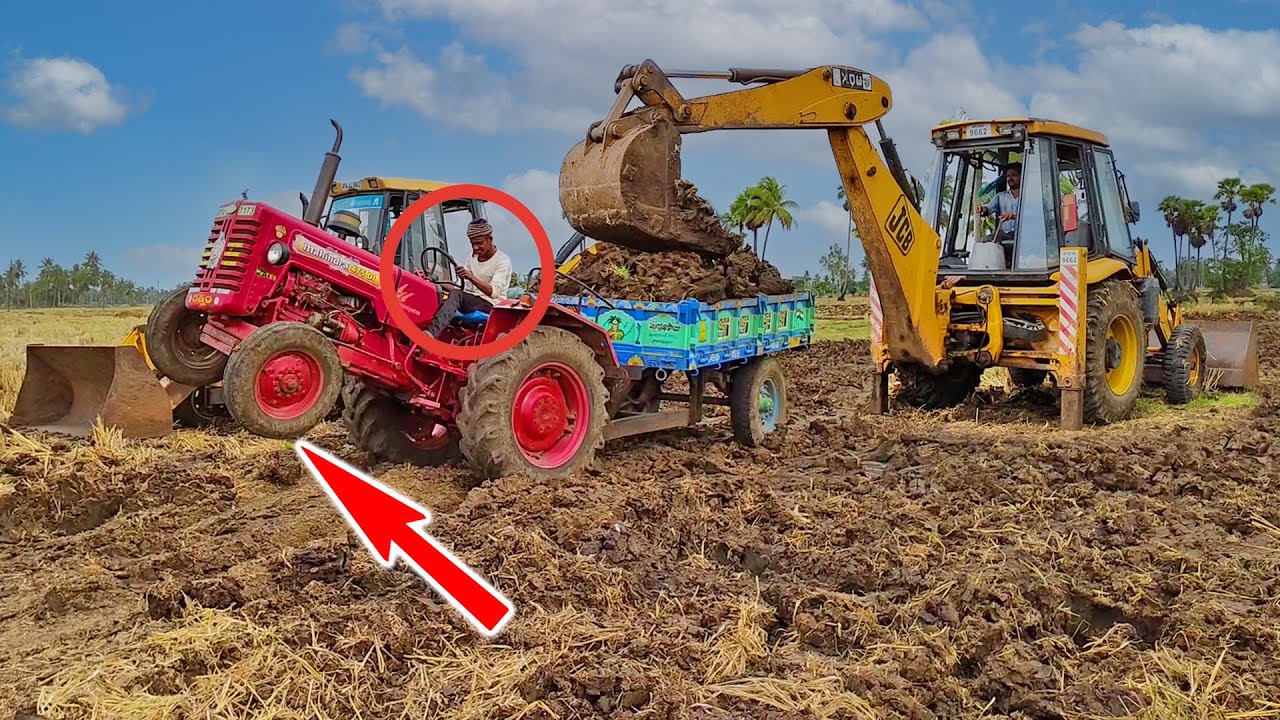 Batty JCB Backhoe Vs Mahindra 475di Tractor in Mud Loading || Tractors ...