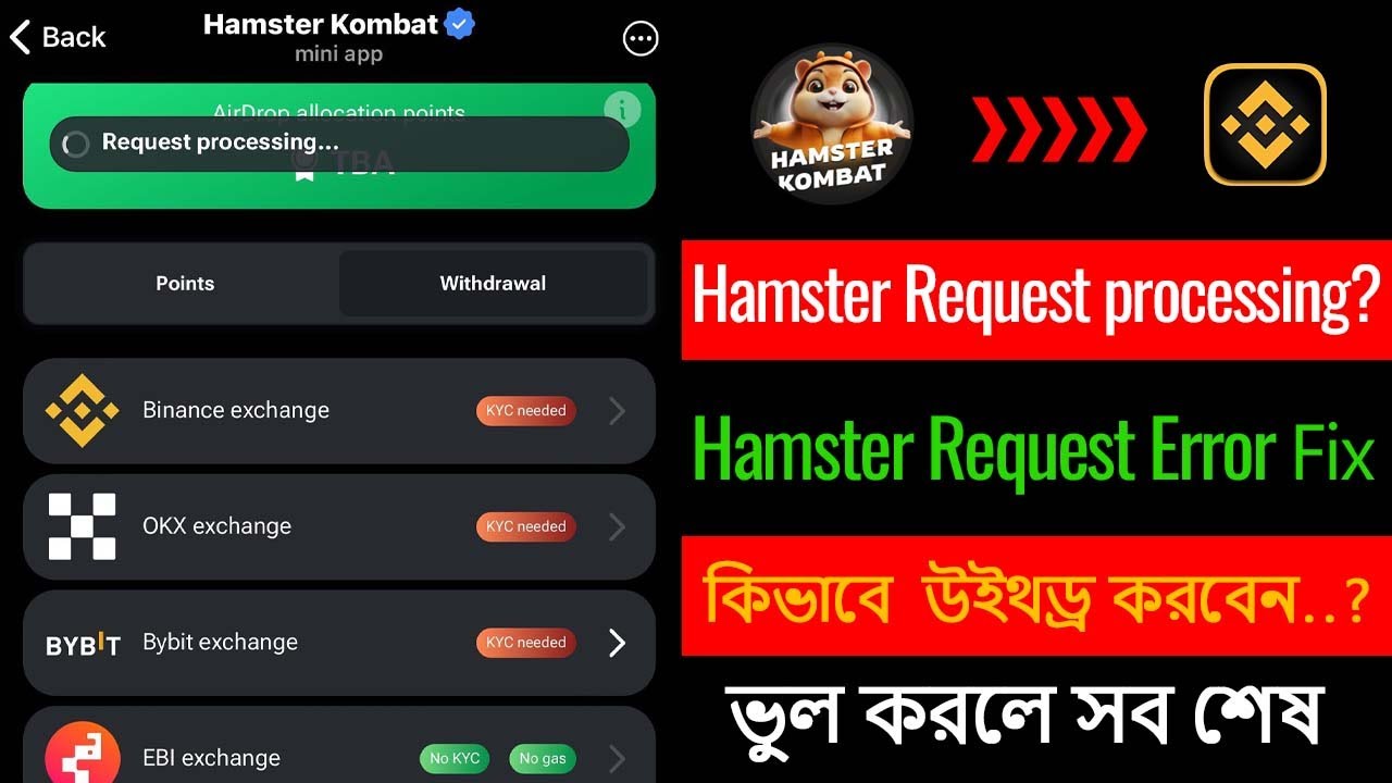 Hamster Kombat Withdraw Process | Hamster Request processing | How To Deposit HMSTR Token On ...