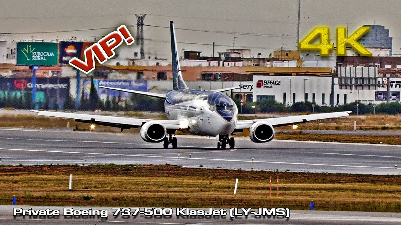Private VIP Boeing 737-500 KlasJet (LY-JMS) Valencia - YouTube