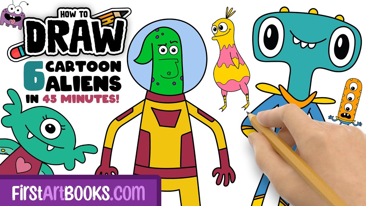 How To Draw 6 Cartoon Aliens In 45 Minutes | Step-by-Step Drawing ...