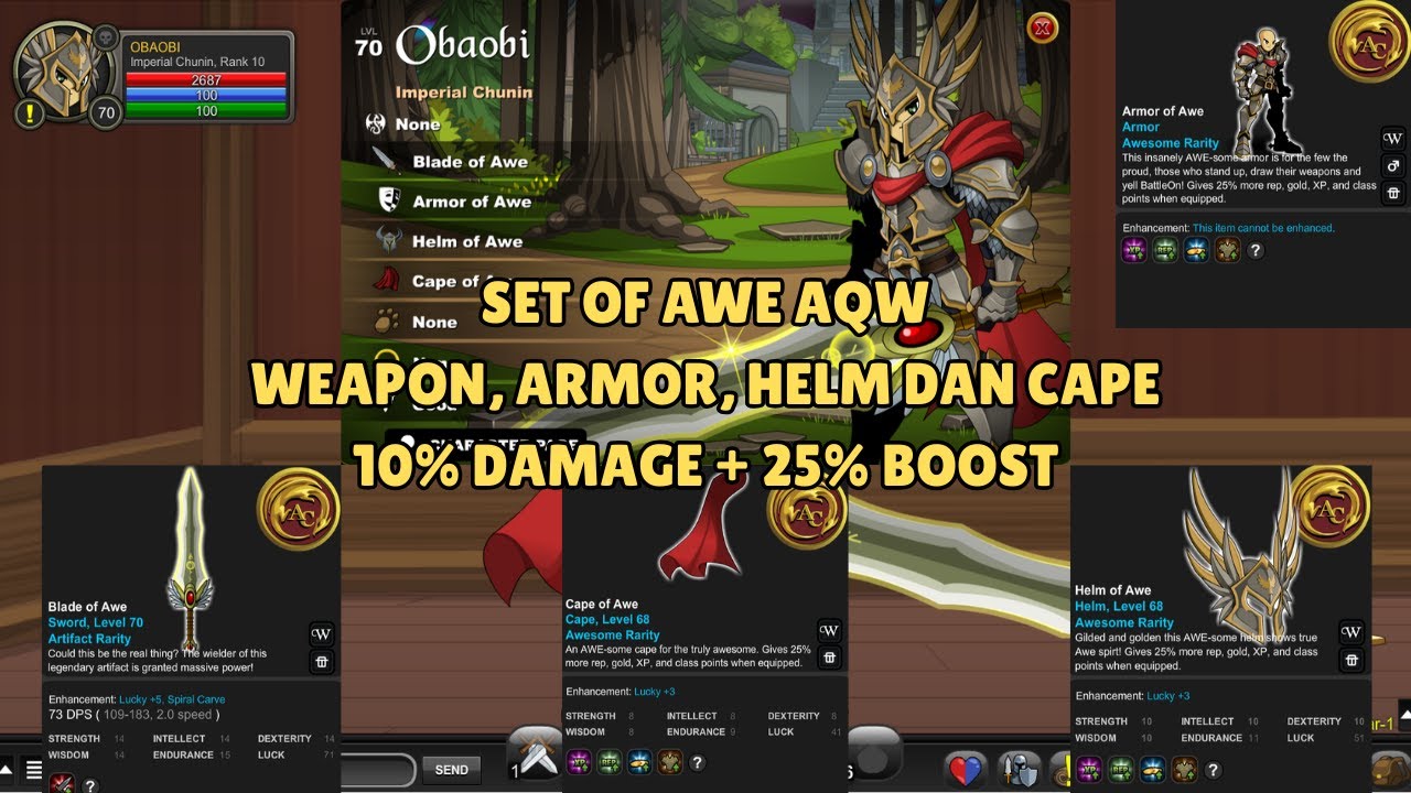 AQW Indonesia Set of Awe (Weapon, Armor, Helm dan Cape) - YouTube