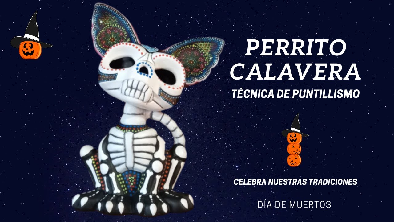 CÓMO PINTAR UN PERRITO CALAVERA CON LA TÉCNICA DE PUNTILLISMO - YouTube