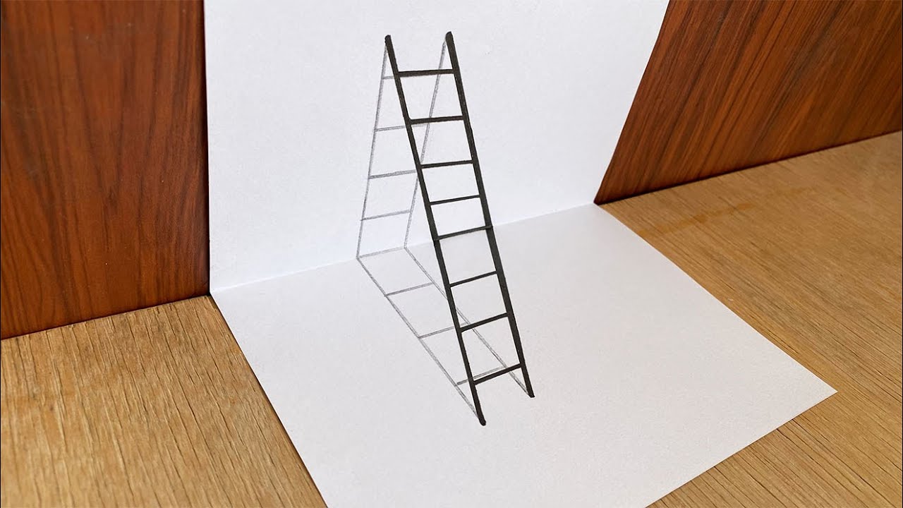 How to draw 3D the Ladder . Drawing for beginner. - YouTube