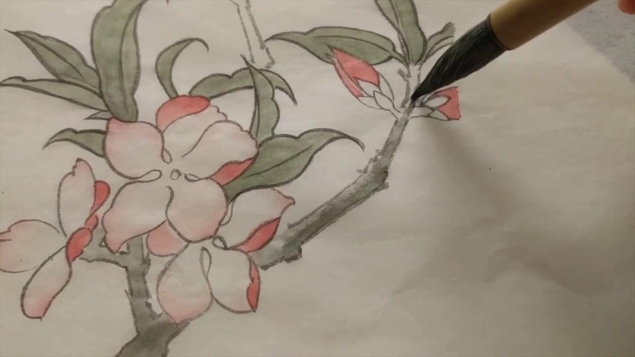 Gongbi demonstration peach blossom painting - YouTube