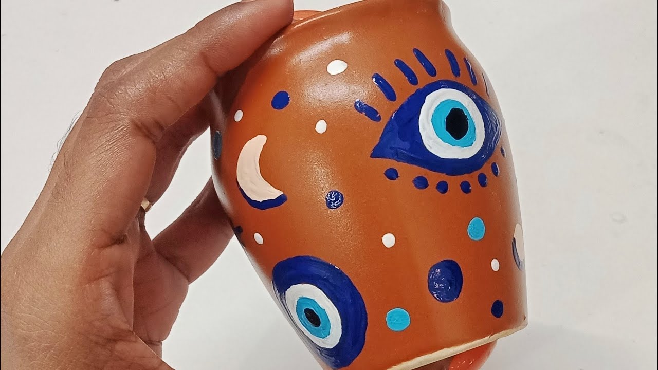 Clay Pot Painting || Fabric & Acrylic || Evil Eye 🧿 - YouTube