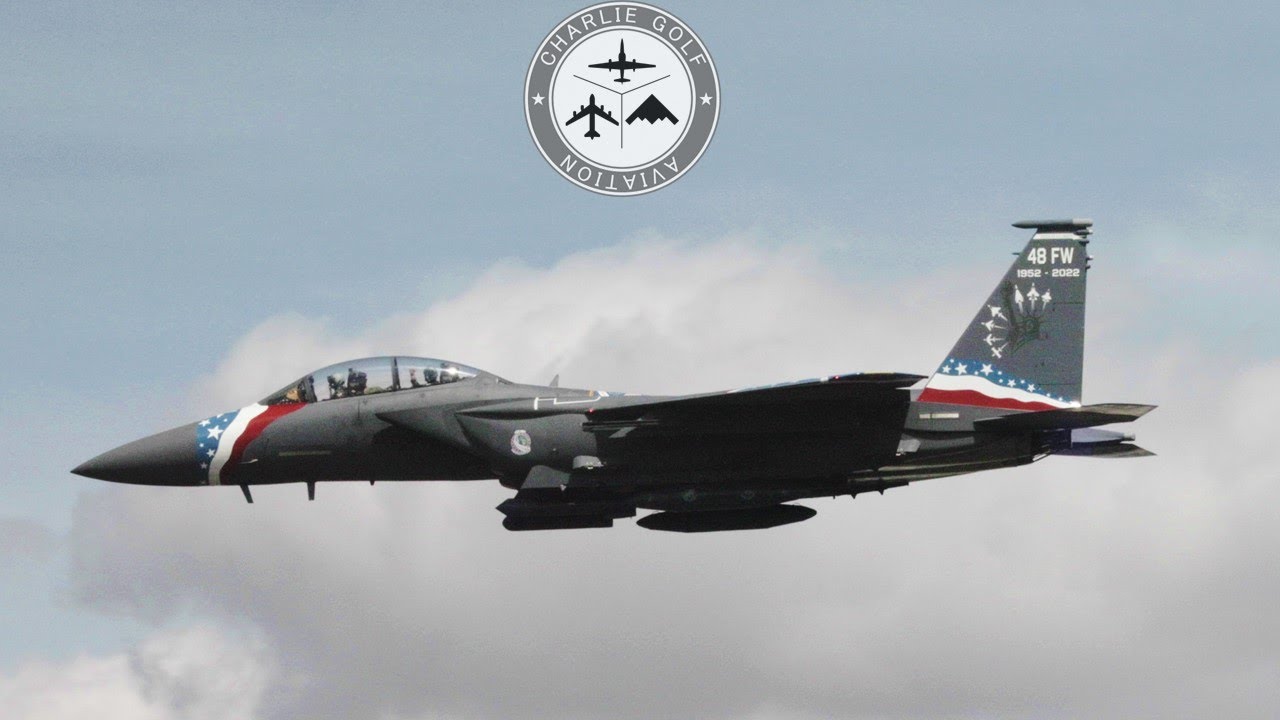 RIAT 2022 Arrivals - USAF F-15 75th Anniversary Special Livery - YouTube