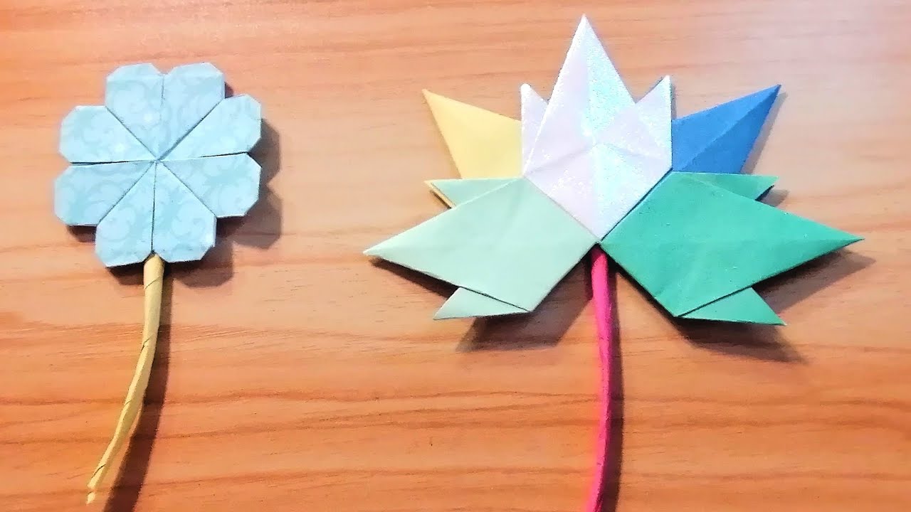 Origami, how to makepaper bookmark paper maple leaf and four leaf ...
