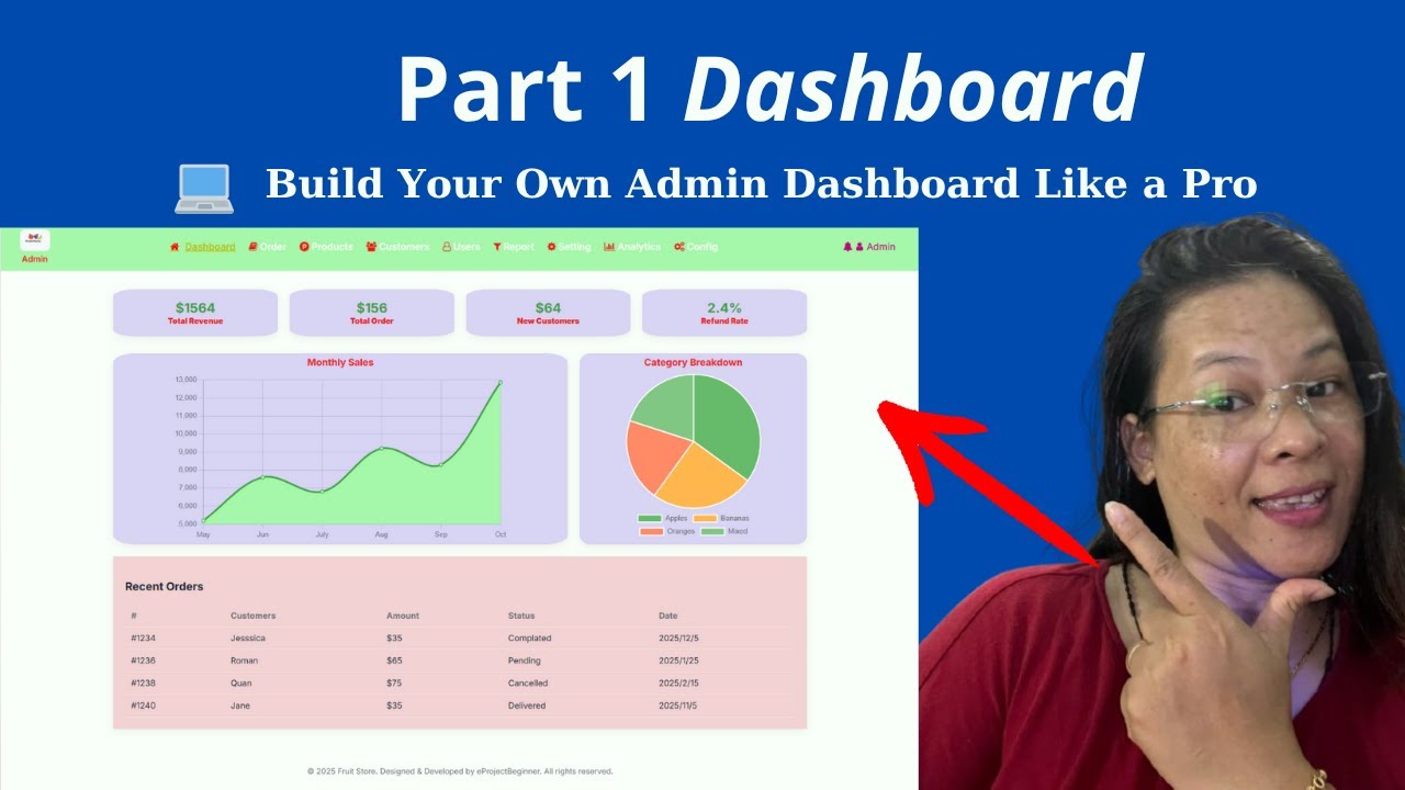 Part 1 Build a Modern Admin Dashboard | HTML CSS JavaScript Tutorial ...