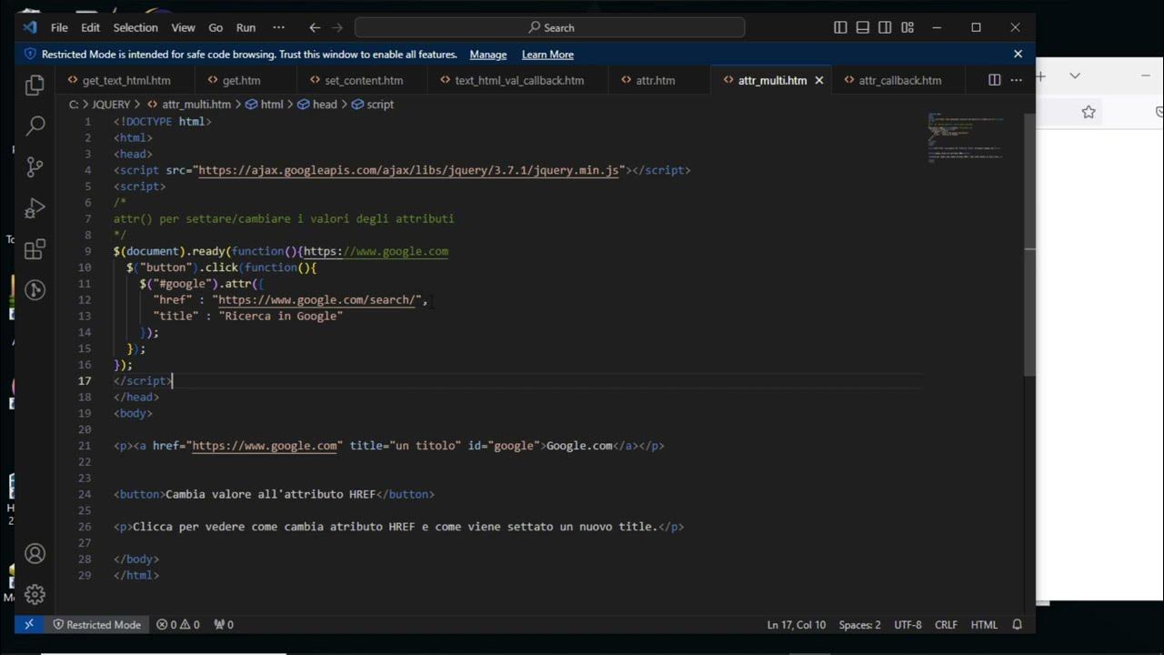 8-JQUERY - Il DOM, maneggiare gli elementi - text(), html(), val(), attr() - YouTube