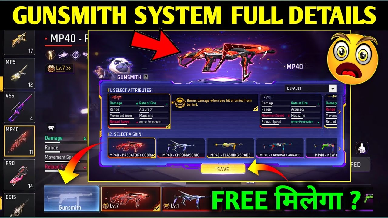 Gunsmith System क्या है ? New Weapon System Free Fire | Custom Weapon Free Fire | Armory ...