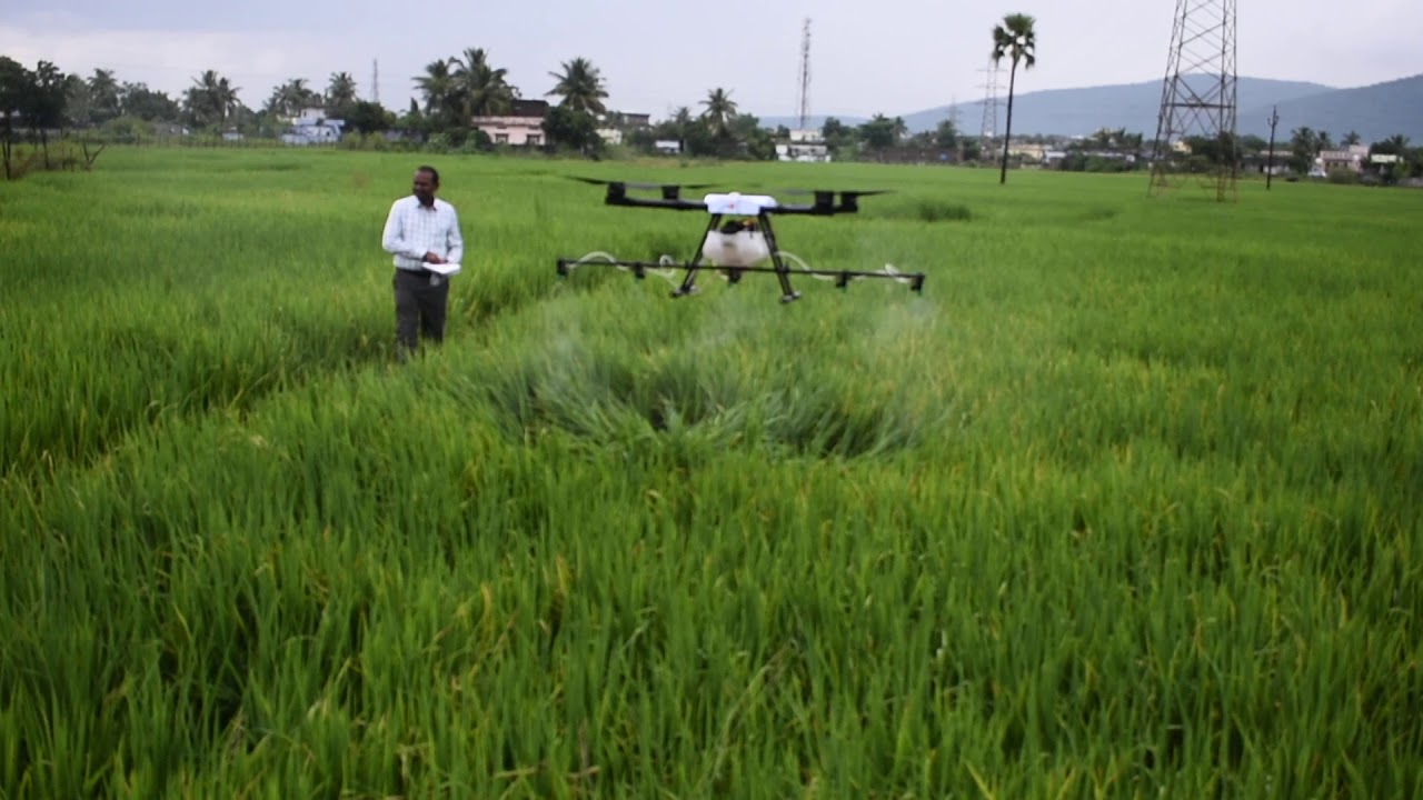 Aerial Drone spraying on Paddy - KVK, Bhadradri Kothagudem - YouTube