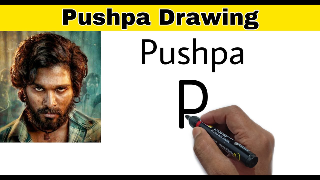 Pushpa Drawing / How to Turn word P into Pushpa Drawing / allu arjun ...