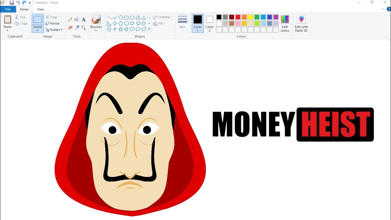 First on YouTube - How to draw Money Heist Mask in Microsoft Paint ...