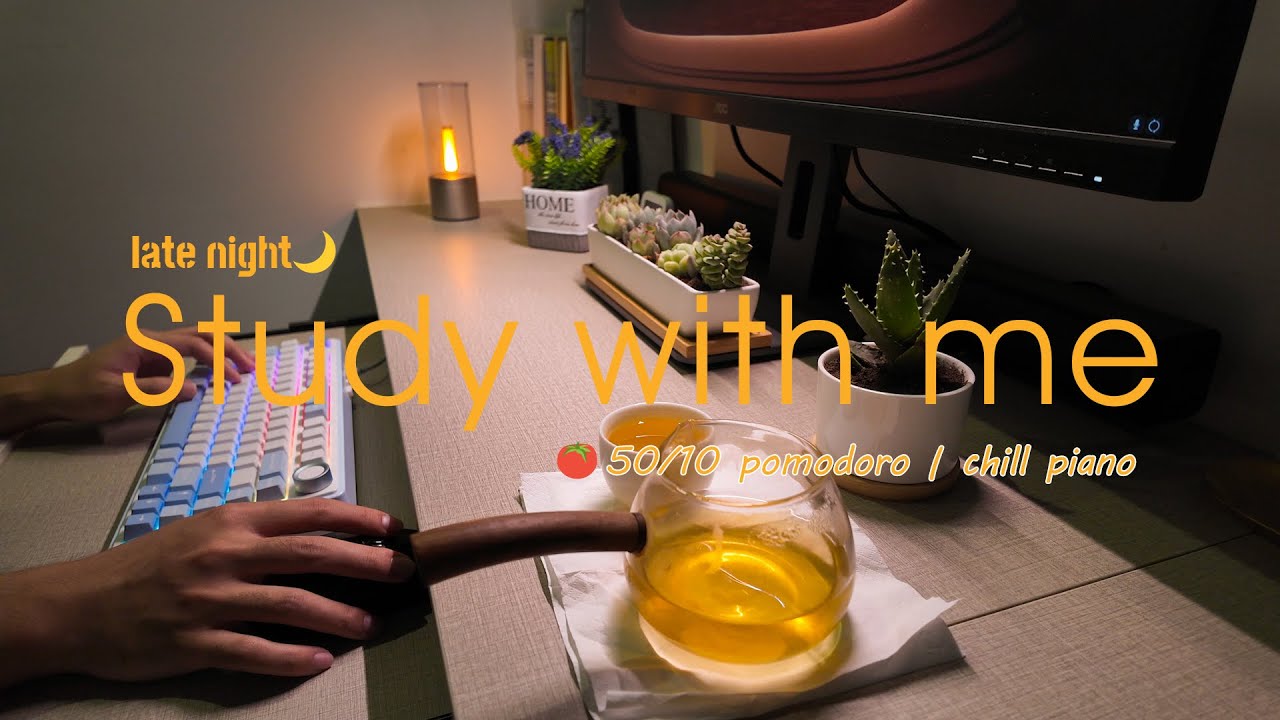 2-HOUR STUDY WITH ME late night🌙 | 🍅50mins/10mins Pomodoro | [Chill ...