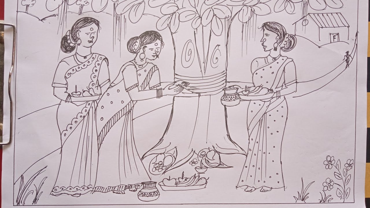 How to draw Vat Savitri Puja |Vat pornima vidhi drawing | Vat savitro ...