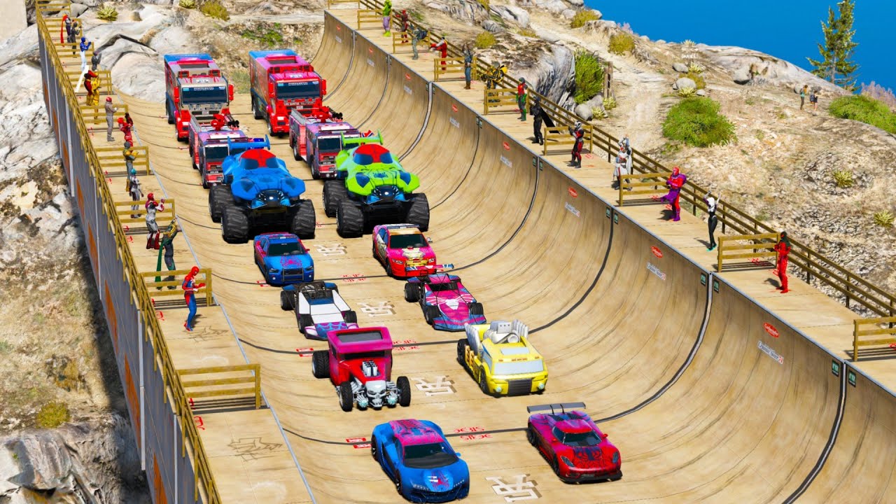 GTA V New Super Epic Mega Ramp Challenge Heroes and Sport Cars ! - YouTube