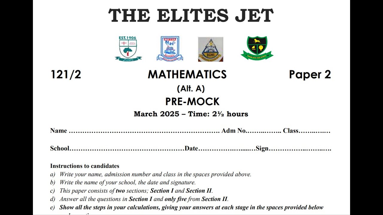 THE ELITES JET, MATHEMATICS PAPER 2 2025 - PREMOCK - YouTube
