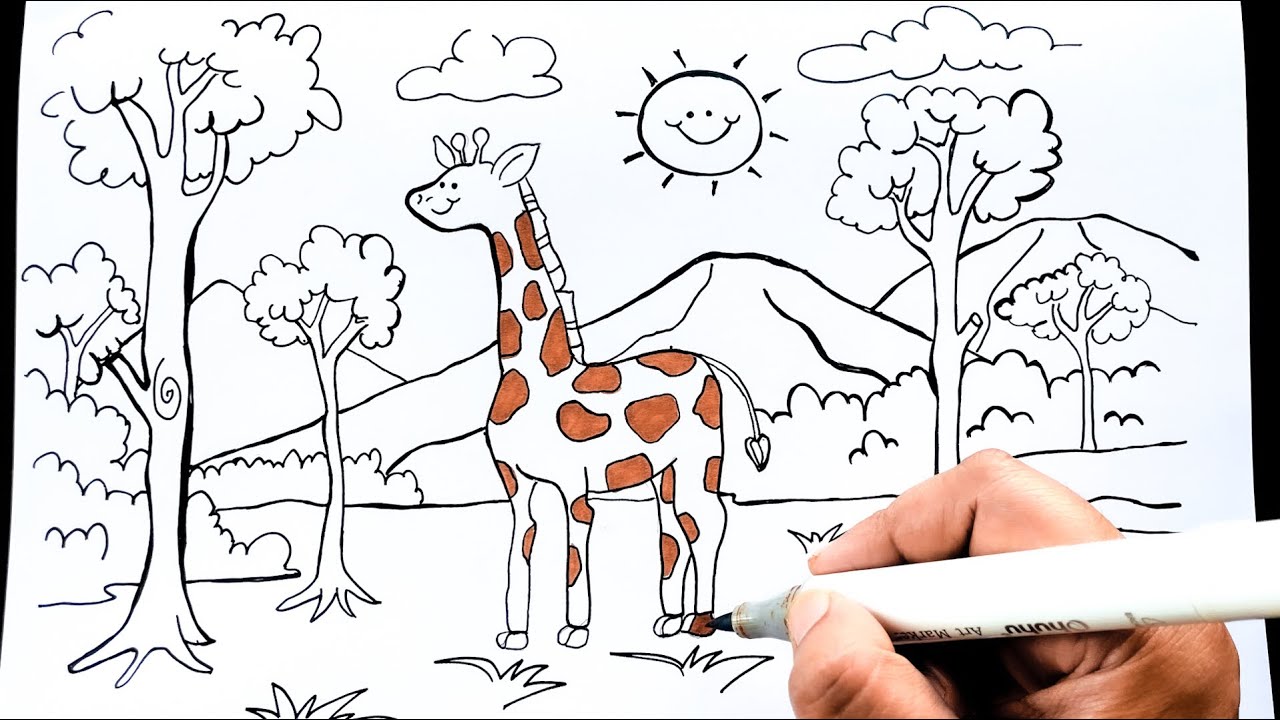 Easy Nature Scenery Drawing || Simple Landscape drawing for Kids ...