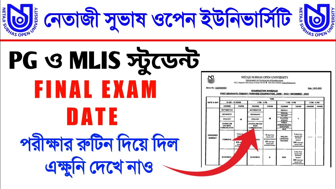 NSOU Offline Exam Date & Routine Published For PG Students and MLIS ...