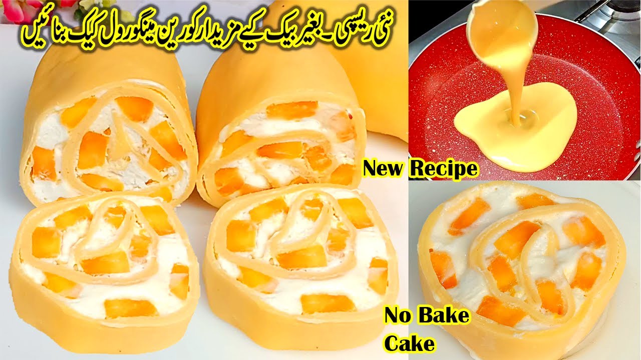 Korean Mango Crepe Roll Cake | No Bake Soft Cake | Quick & Easy Cake ...