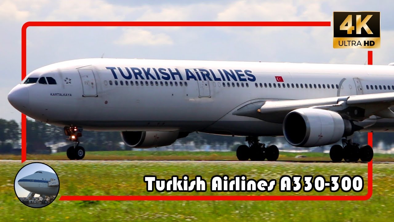 [4K] Turkish Airlines Airbus A330-300 takeoff at Amsterdam Schiphol ...