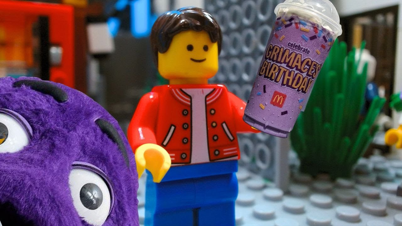 Lego man tries the Grimace shake! - YouTube