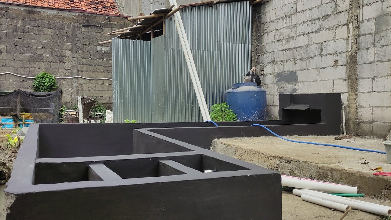 Pembuatan Kolam beton Sekaligus Finishing Cat Damdex Warna Hitam - YouTube