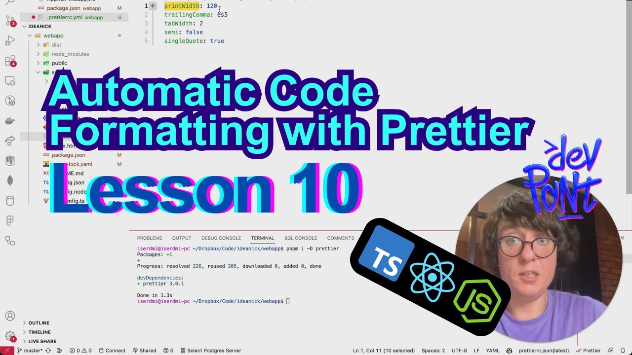 Lesson 10. Automatic Code Formatting with Prettier (TypeScript, Node.js, React) - YouTube