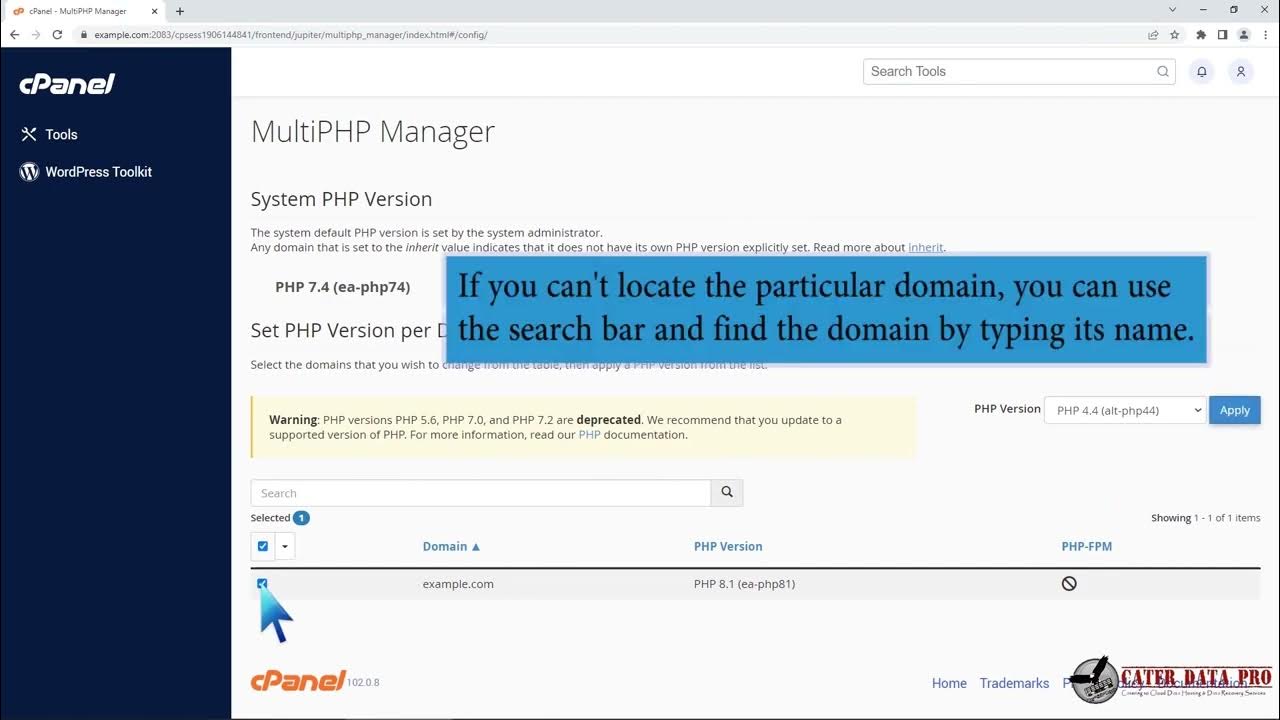 How to Reset the PHP Version to the Default Version, Using cPanel with Cater Data Pro - YouTube