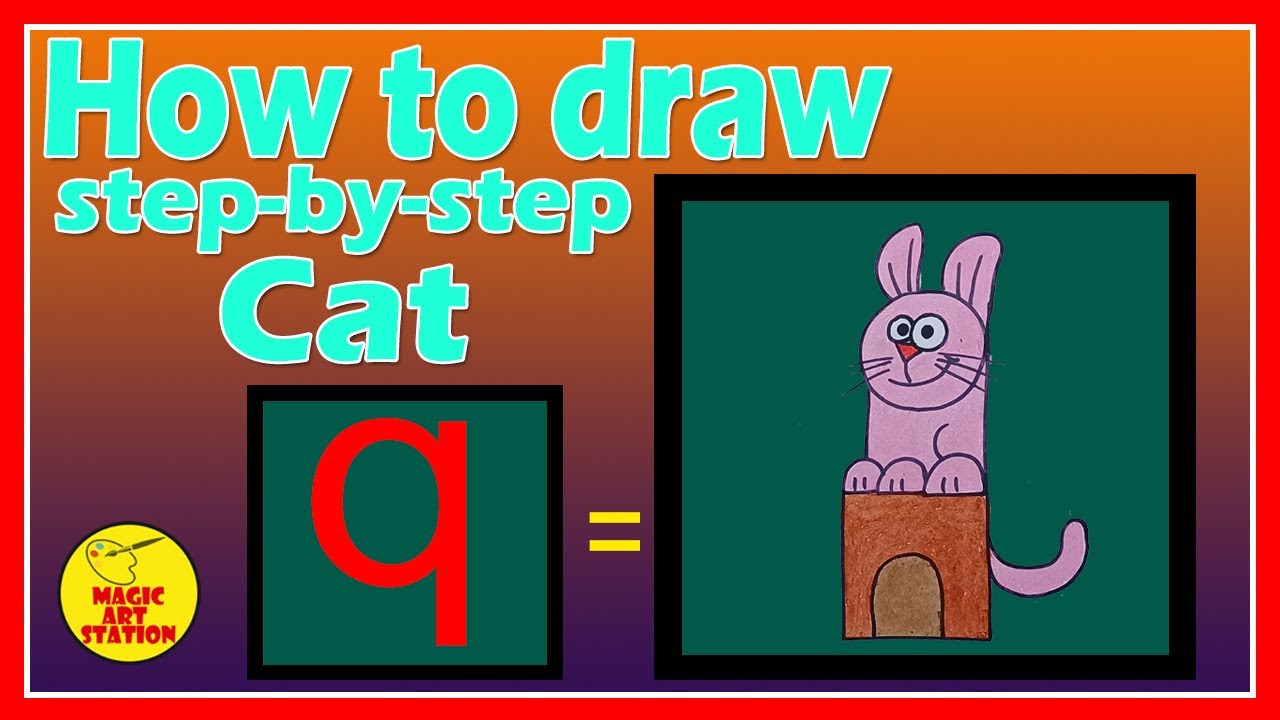 How to draw a Cat from letter 'q' - YouTube