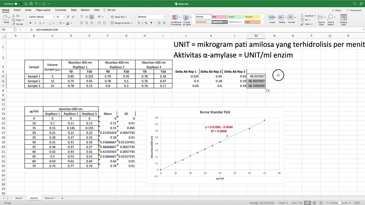 Tutorial perhitungan aktivitas enzim a-amylase - YouTube
