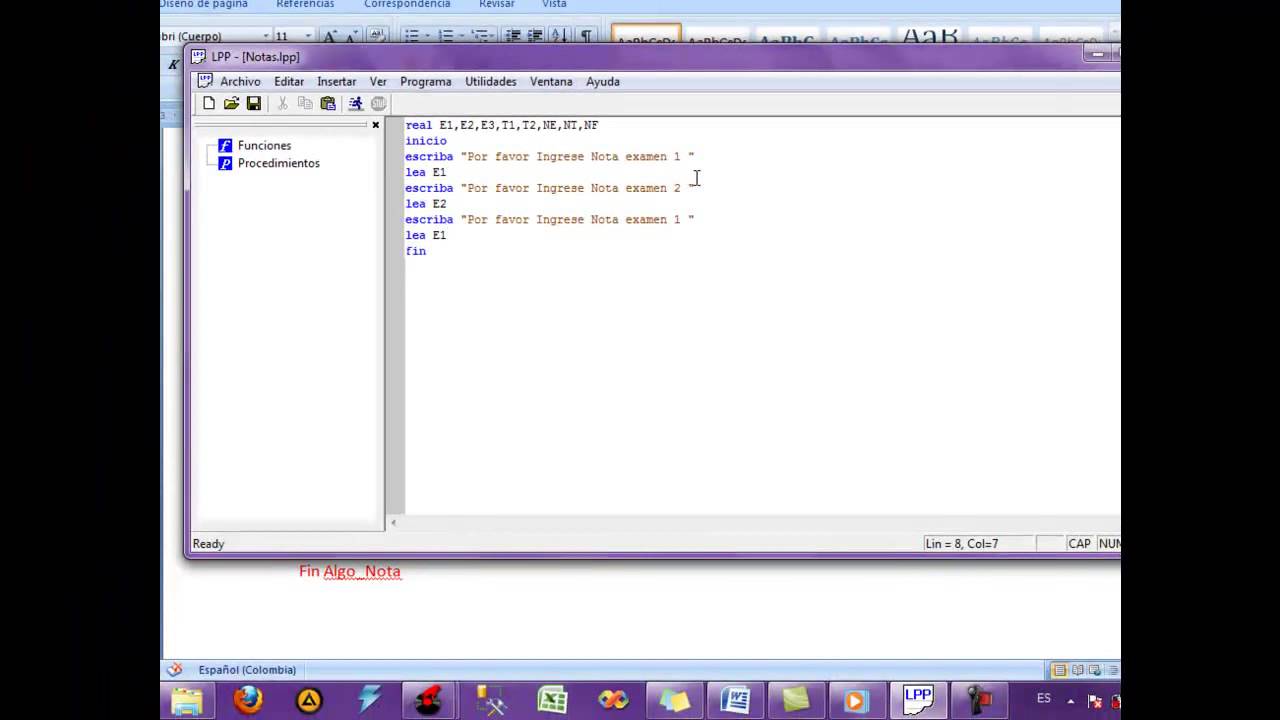 Ejemplo II Pseudocodigo Notas en Lpp - YouTube