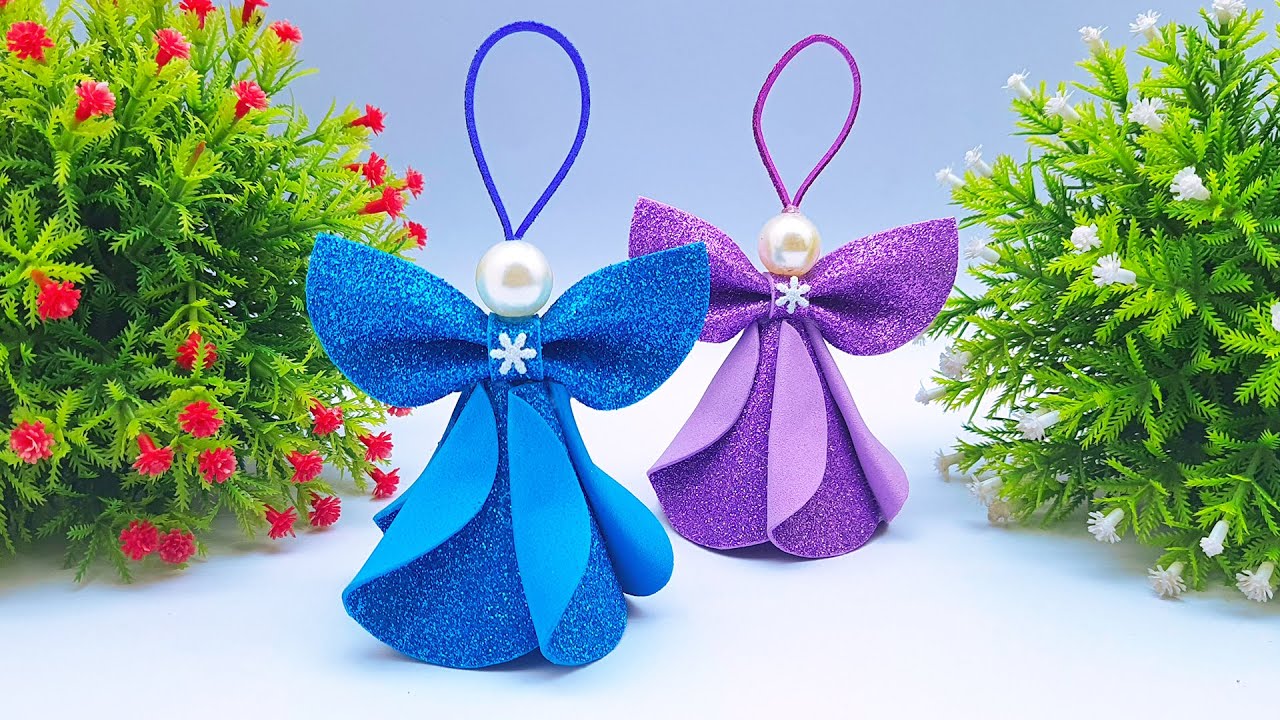 Christmas Angel Ornaments Making From EVA Glitter FOAM | Diy Christmas ...