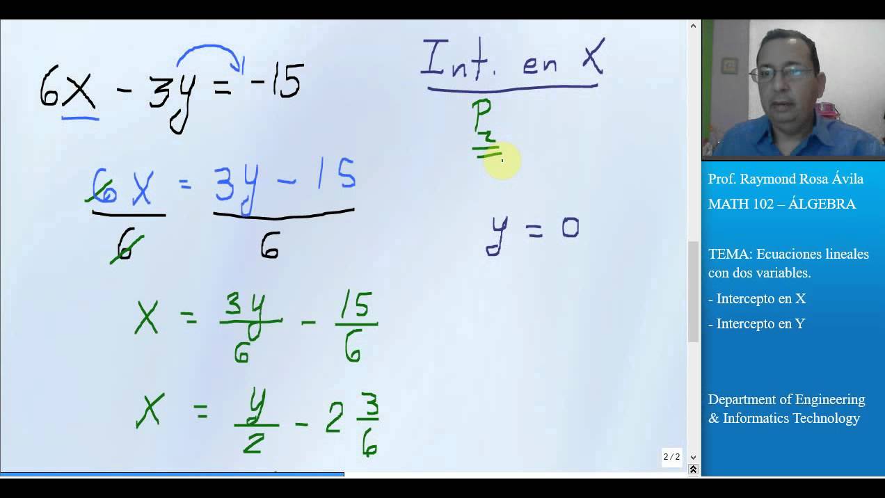 Intercepto en X e Intercepto en Y para una Ecuación Lineal - YouTube