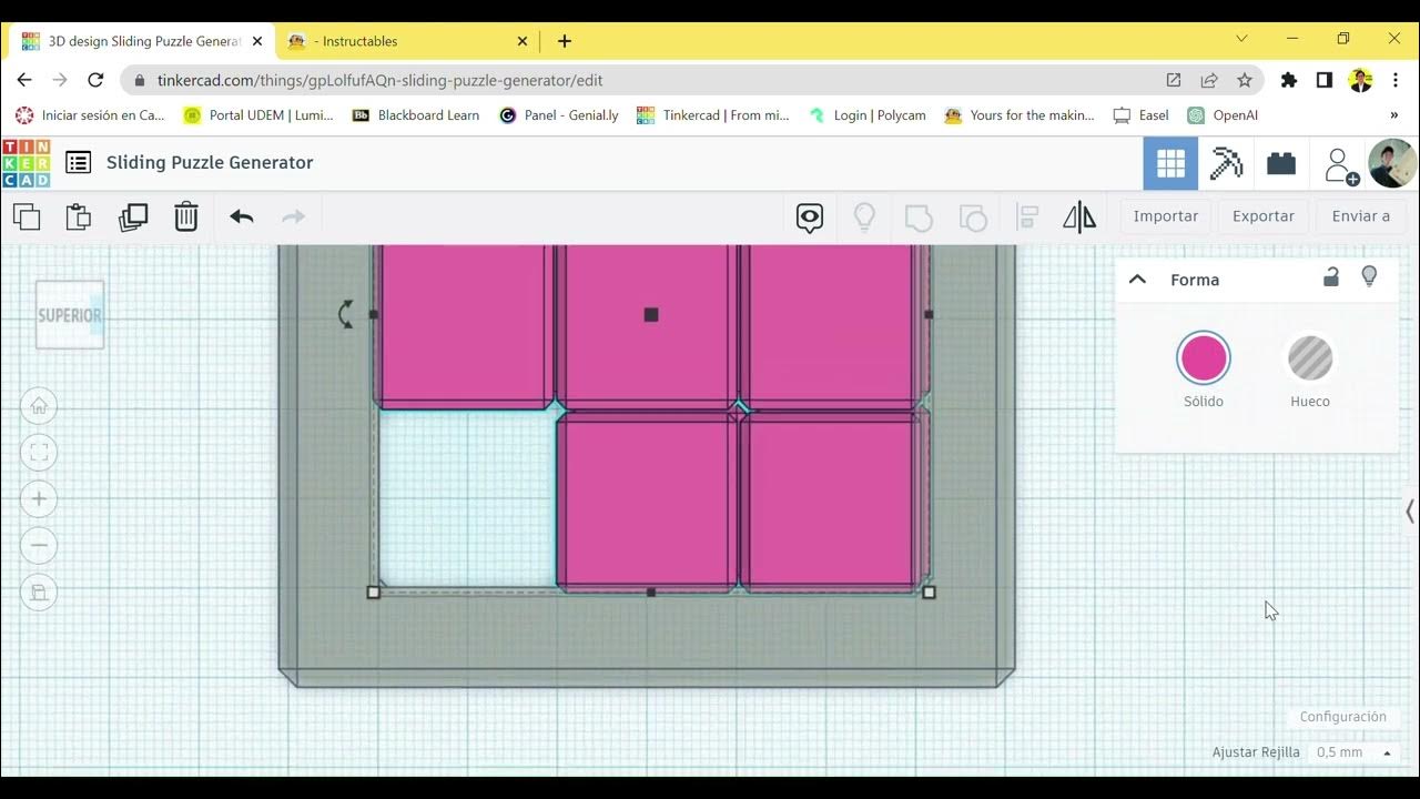 Sliding Puzzle Generator With Tinkercad Codeblocks Align Both Models