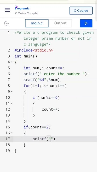 Write A C Program To Check Given Integer Is Prime Number Or Not C