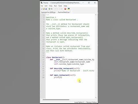 #16- Exercise-1: Make a class of Restaurant [Part-3] | Advanced Python | Praveen Kumar - YouTube