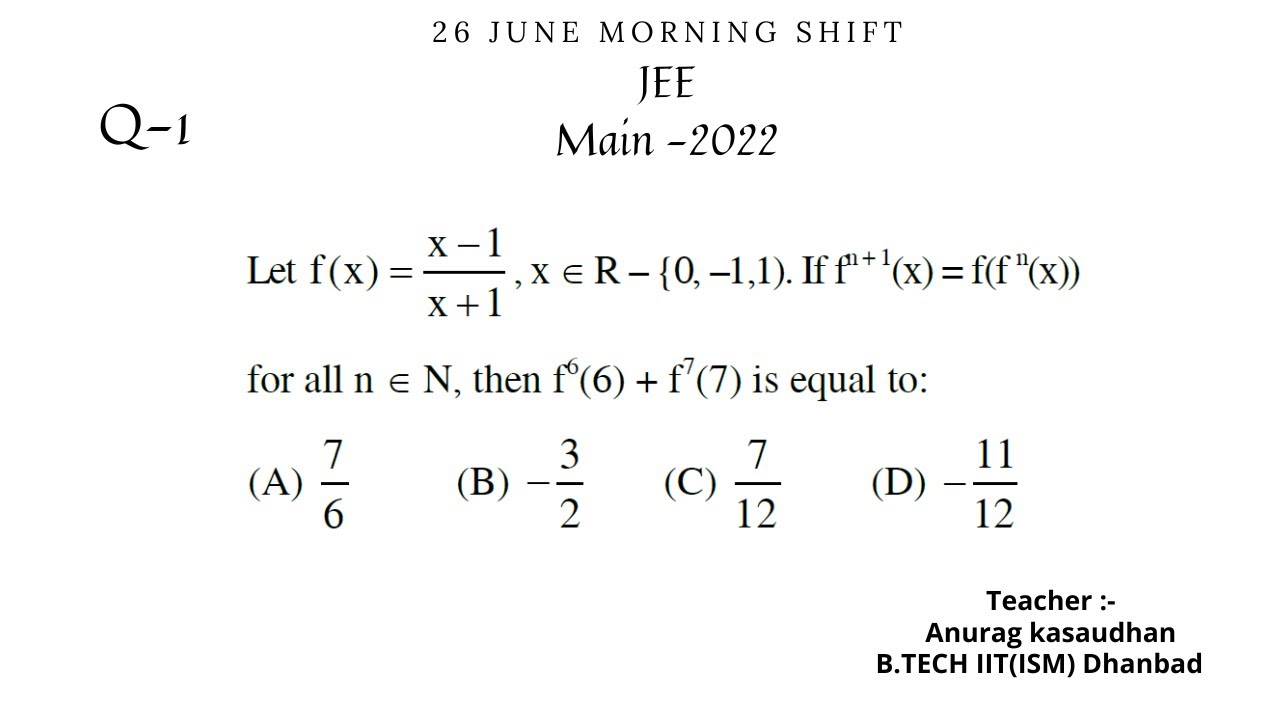 JEE-main 2022:- 26 June shift-1 Math paper Question 1 solution | #jeemain2022 #projecteducation ...