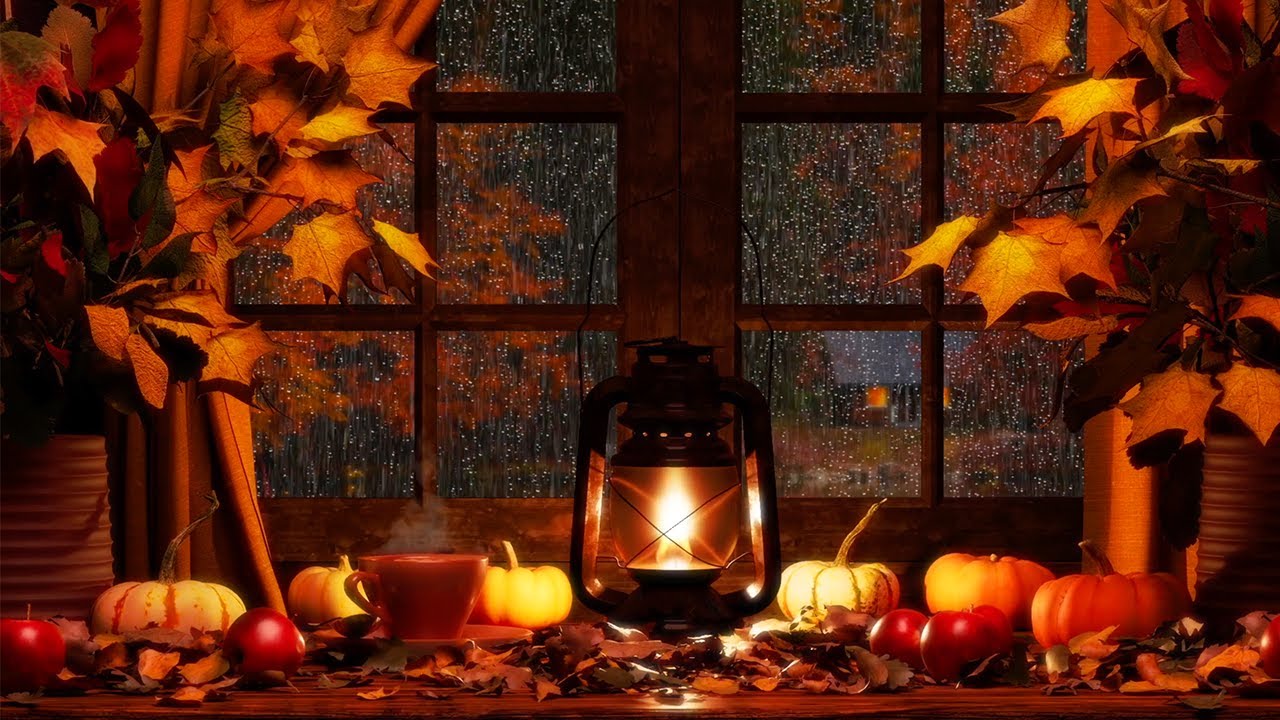 COZY AUTUMN WINDOW AMBIENCE: Piano Music, Rain on Window Sounds ...